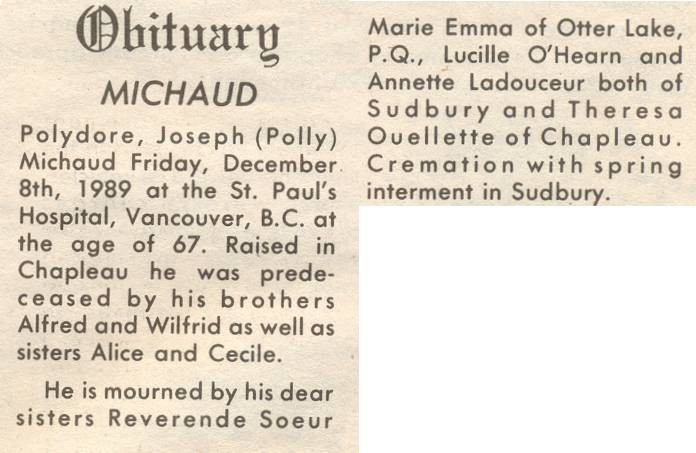 These Obituaries were compiled for the Chapleau Public Library by ...